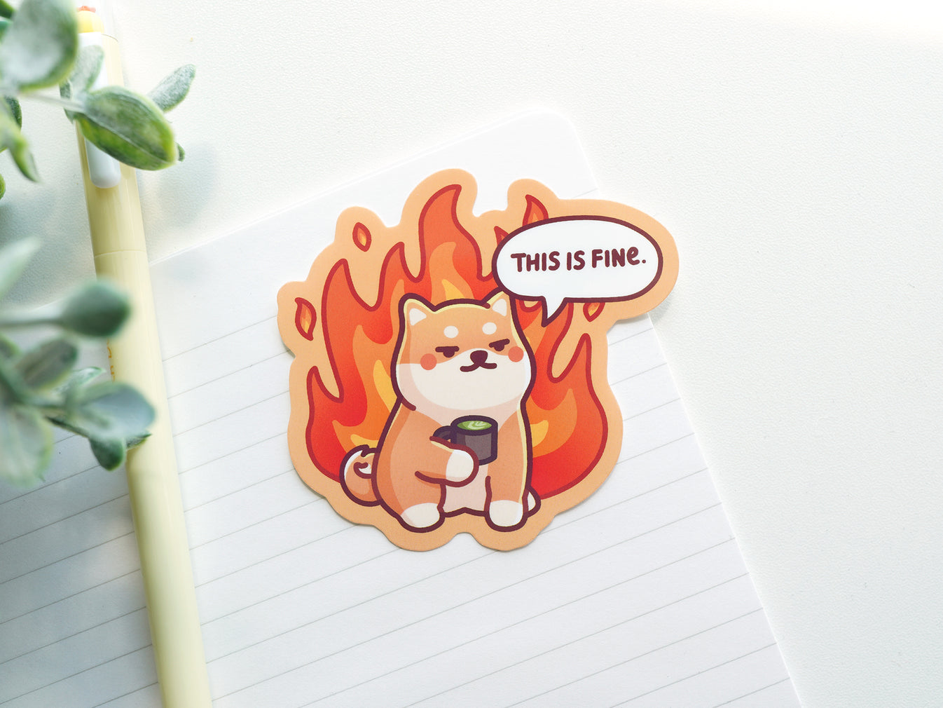 This Is Fine Shiba Sticker – Chonky Frenz